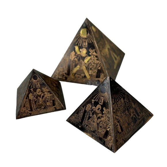 Source Unknown | Accents | Vintage Set Of 3 Etched Egyptian Pyramids ...